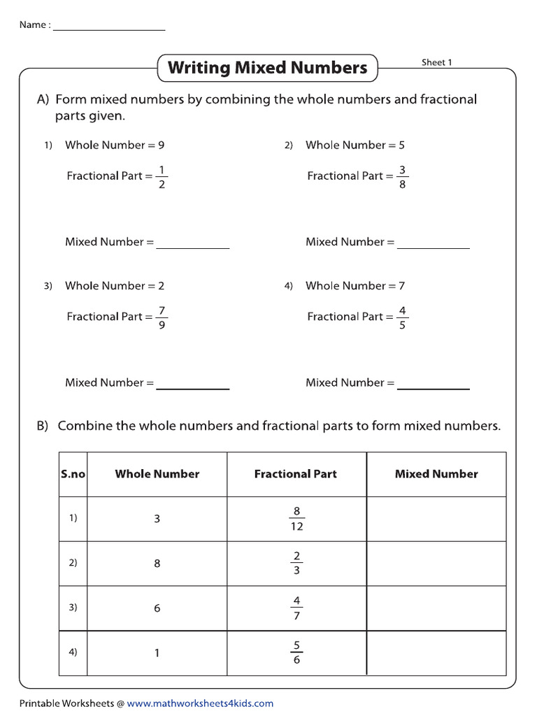 Fractions Identify Write Mixed Numbers 1 | PDF