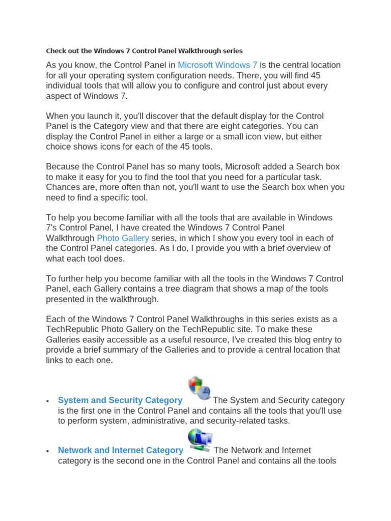 Check Out The Windows 7 Control Panel Walkthrough Series | PDF ...