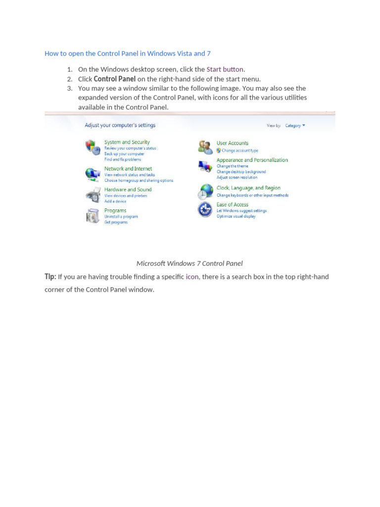 How To Open The Control Panel in Windows Vista and 7 | PDF | Utility Software | Graphical User ...