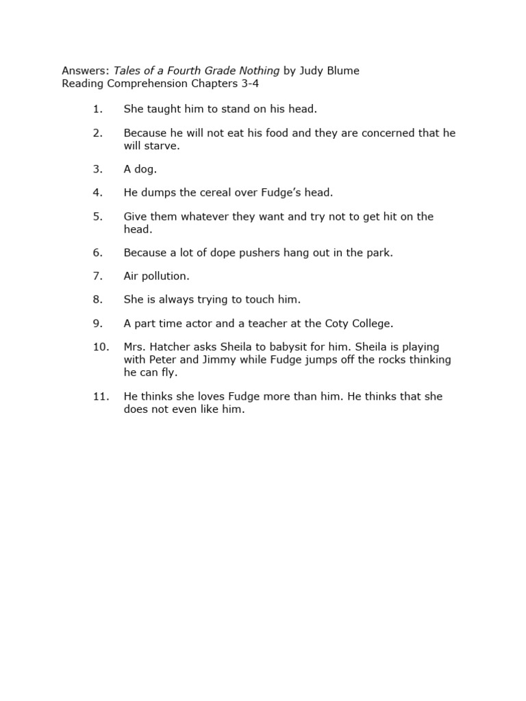 Tales of A Fourth Grade Nothing: © Worksheet Library | PDF