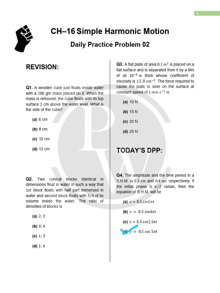 Ch-Simple Harmonic Motion DPP 02 | PDF | Quantity | Mechanics