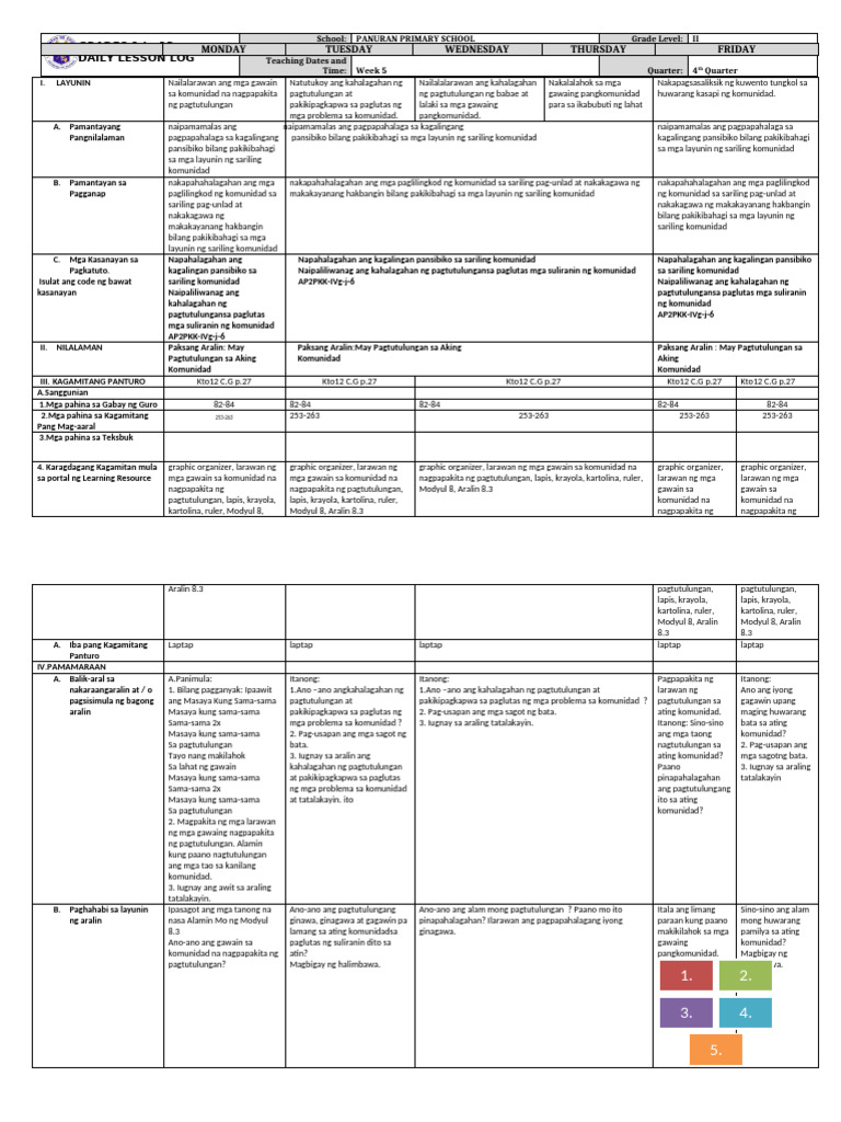 Grade 2 DLL Araling Panlipunan Q4 Week 5 | PDF