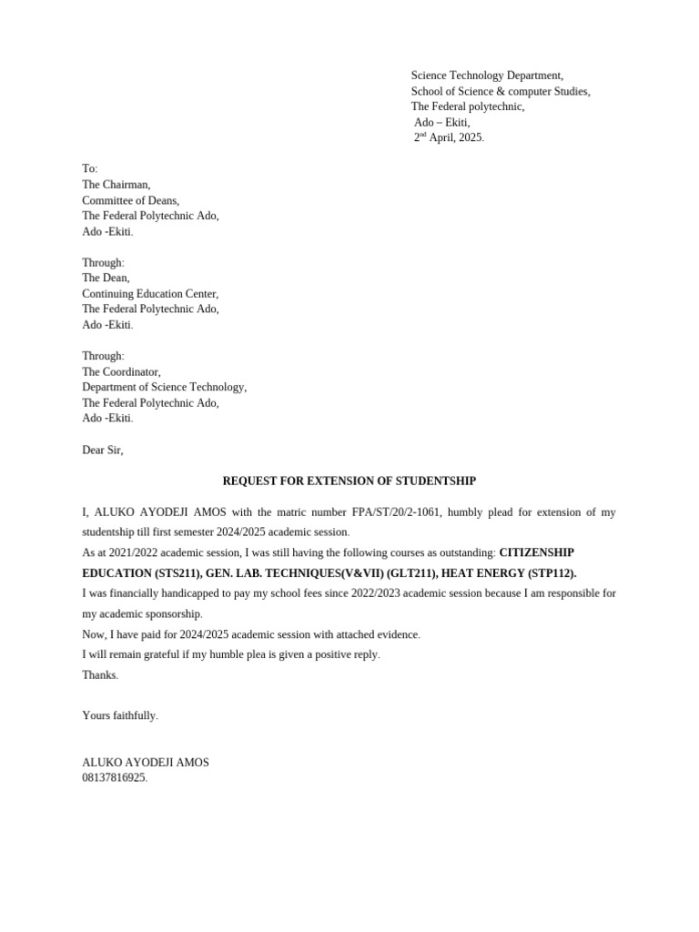 Ogunsakin Extension Letter | PDF