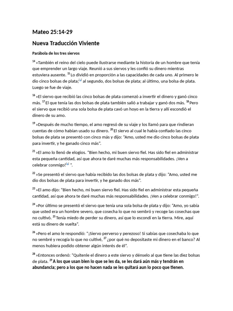 Parábola de los siervos y la capacidad | PDF