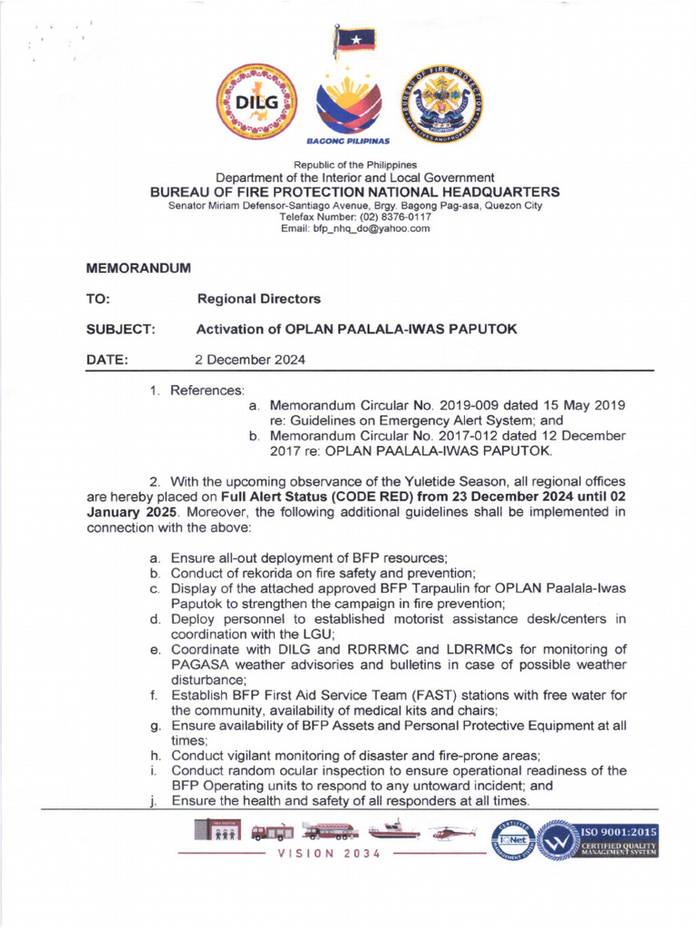 Activation of OPLAN PAALALA-IWAS PAPUTOK | PDF | Safety | Civil Defense