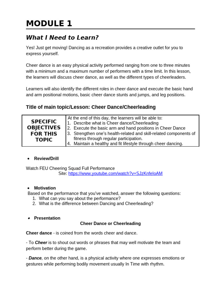 Introduction to Cheer Dance Basics | PDF | Cheerleading | Dances