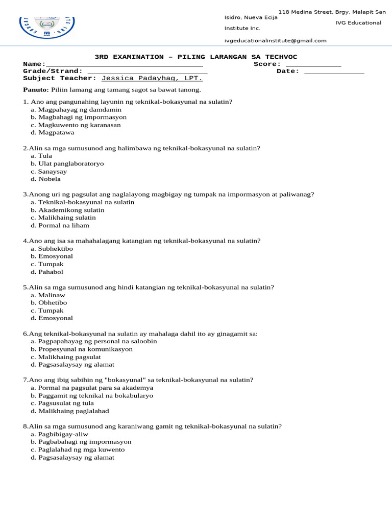3rd Quarter Filipino | PDF