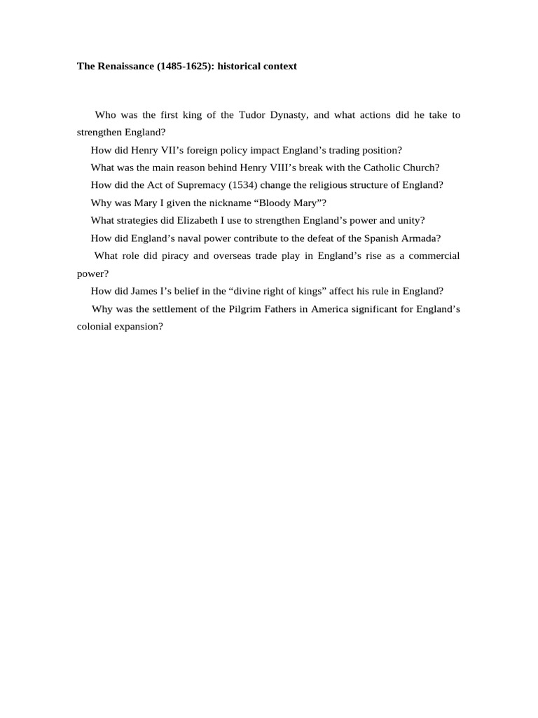 The Renaissance - Questions | PDF