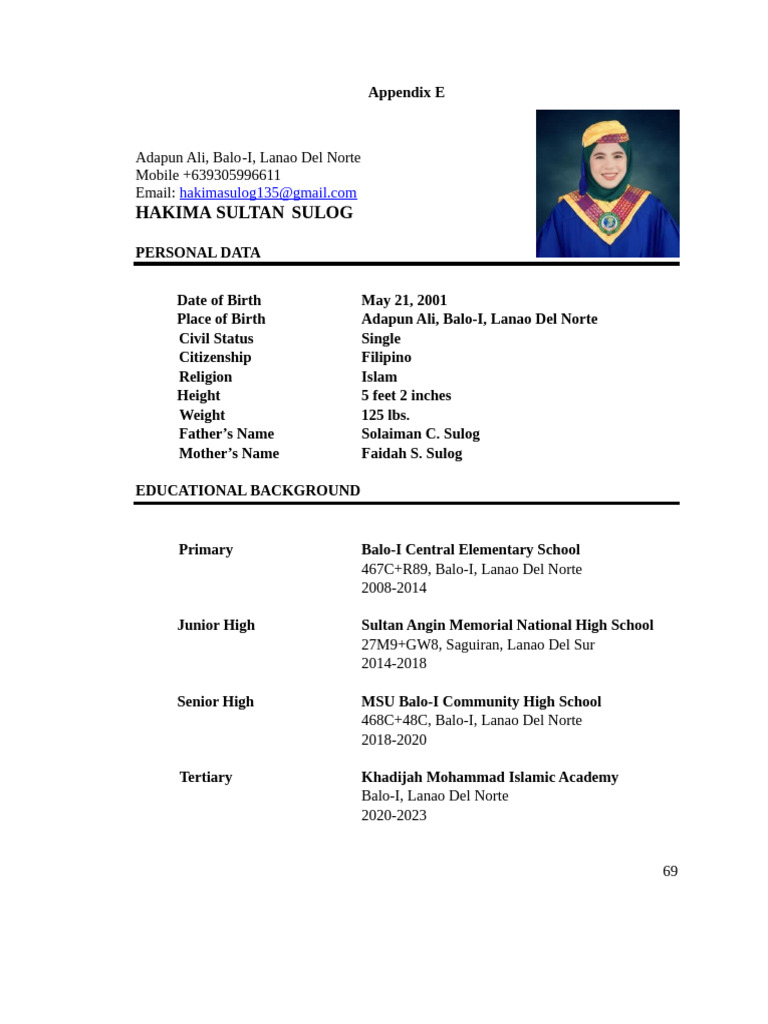 Appendix E. Hakima Sulog | PDF