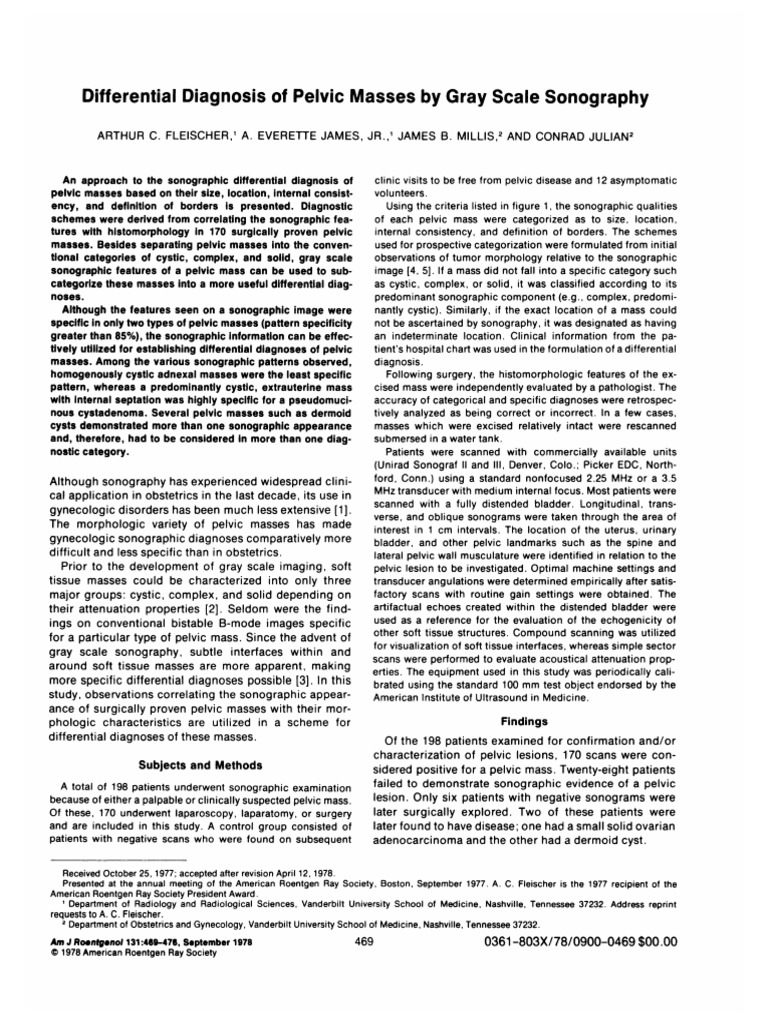 James Et Al 2012 Differential Diagnosis of Pelvic Masses by Gray Scale Sonography | PDF ...