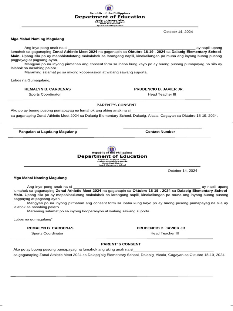 Parent Consent Tagalog | PDF | Philippines