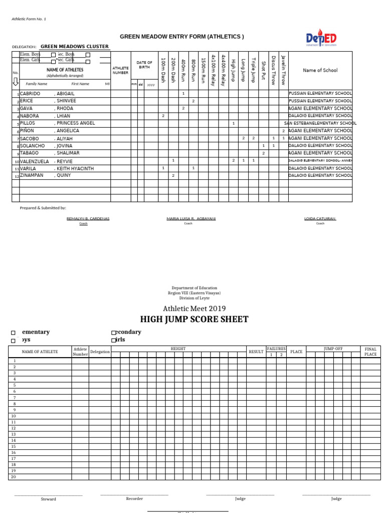 Green Meadows Athletic Entry Form | PDF | Track And Field | Games Of ...