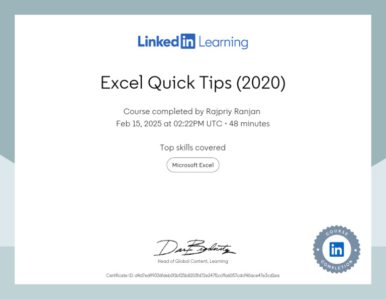 LinkedIn Learning Certificate | PDF