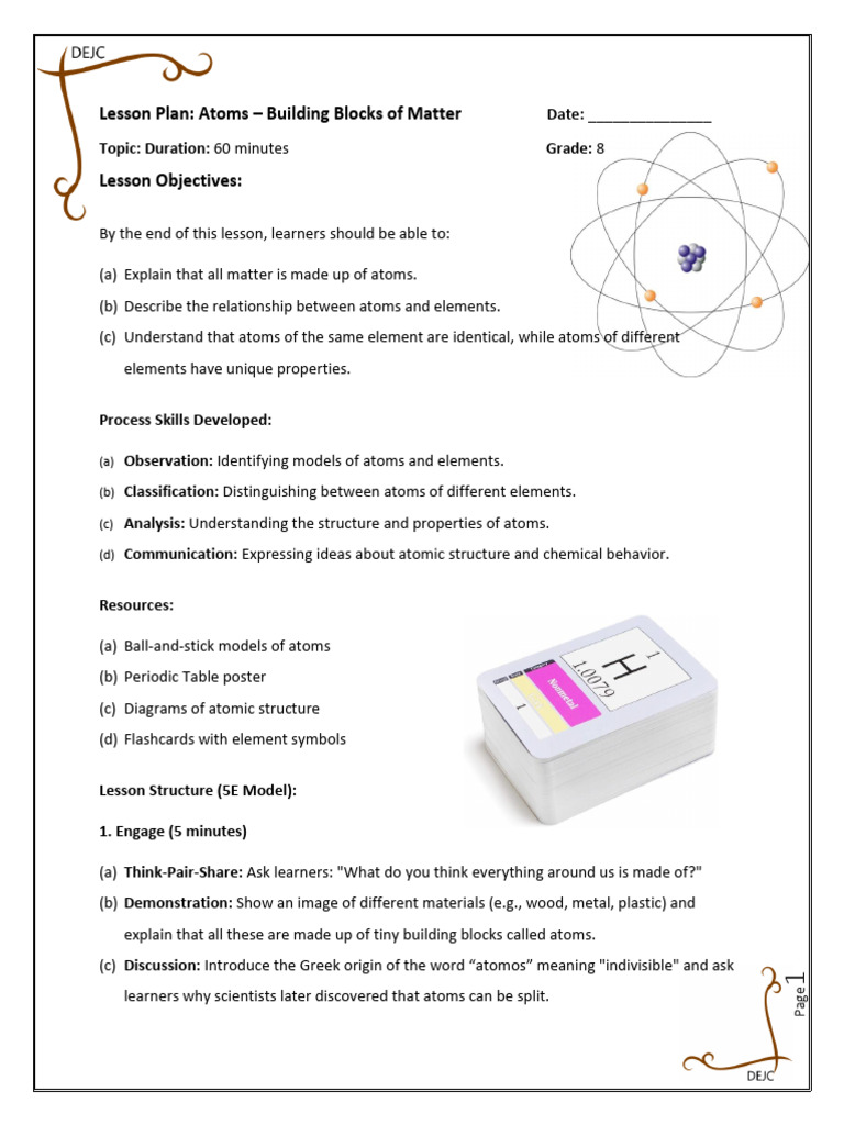 Grade 8 Building Block of Matter Lesson Plan | PDF | Chemical Elements ...