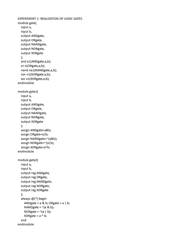 Logic Gates and Counters in Verilog | PDF | Digital Electronics ...
