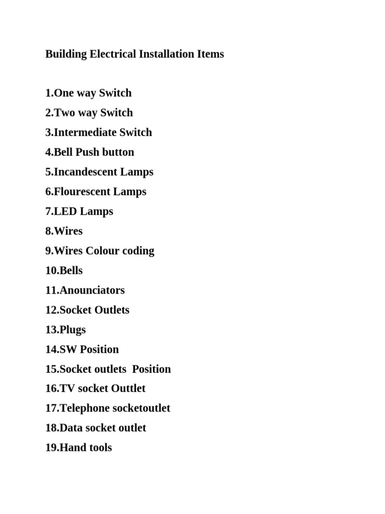 Building Electrical Installation Items | PDF