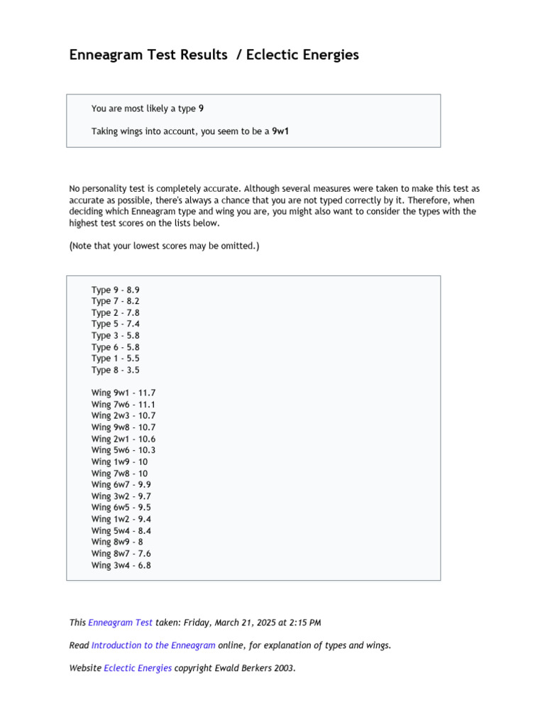Enneagram Test | PDF