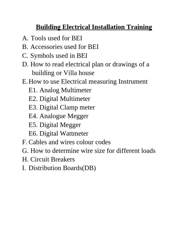 Building Electrical Installation Training | PDF