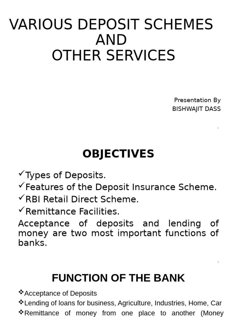 Various Deposit Schemes and Other Services | PDF | Banks | Deposit ...