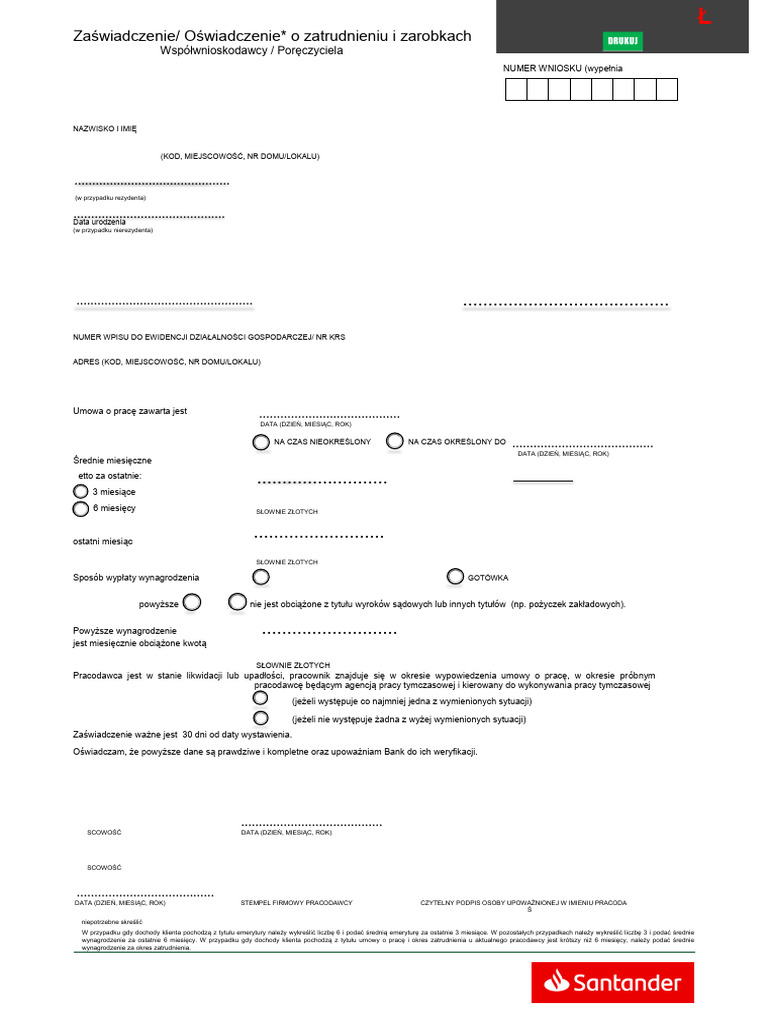 Santander Zaswiadczenie o Zarobkach | PDF