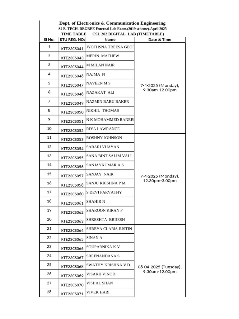 Time Table S3Digital Lab-CSL 202 | PDF