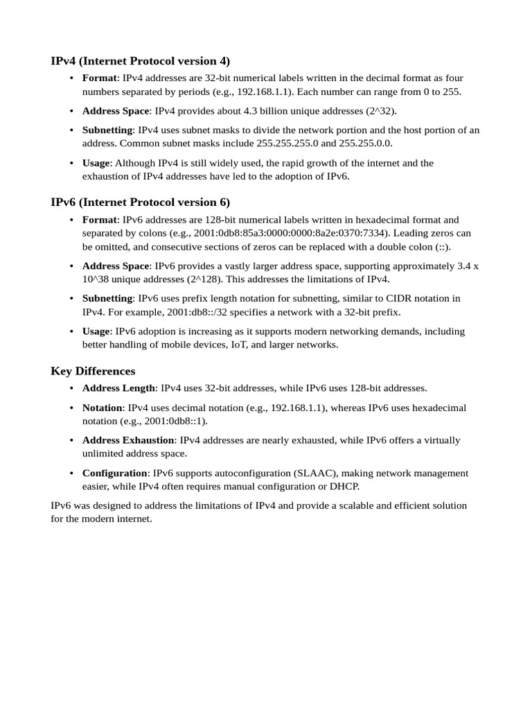 IPv4 vs IPv6: Key Differences Explained | PDF