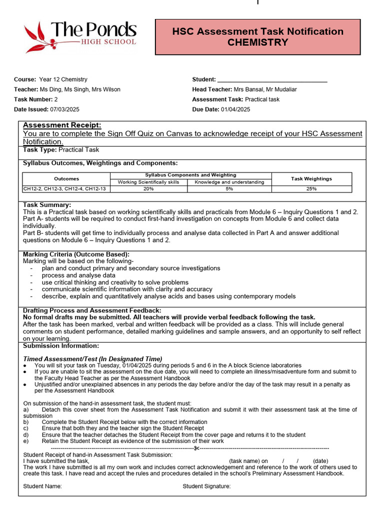 Chemistry Task #2 Practical 2025 Notification | PDF | Critical Thinking ...
