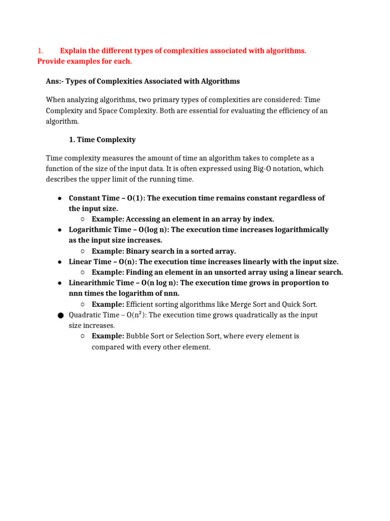 Explain The Different Types of Complexities Associated With Algorithms | PDF | Time Complexity ...