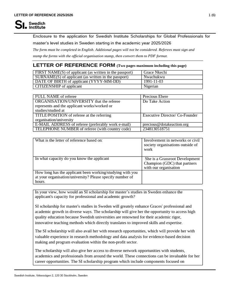 Letter-Of-Reference-Form-Sisgp - Do Take Action | PDF | Leadership | Program Evaluation