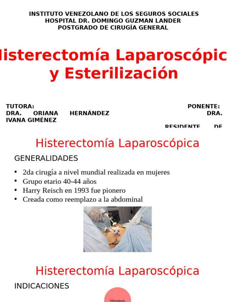 Histerectomia Laparoscopica | PDF | Medicina CLINICA | Especialidades Medicas