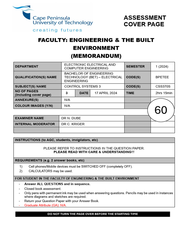 2024 CSS307S - Sem1 - Evaluation 1 2024 MEMO | PDF | Feedback | System