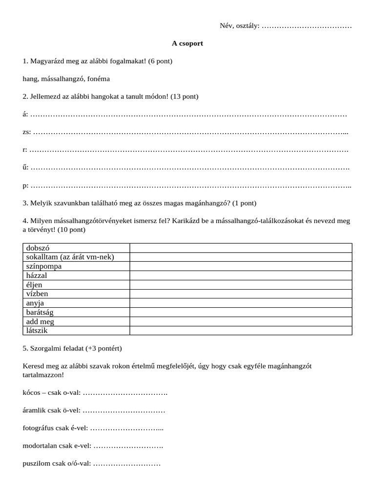 Nyelvtan Dolgozat - 9 | PDF