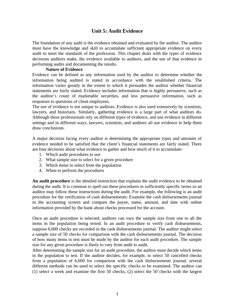 Chapter 5 Audit Evidence | PDF | Audit | Financial Audit