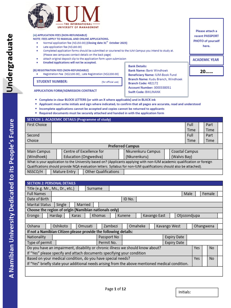 IUM 2025 Undergraduate Application Form | PDF