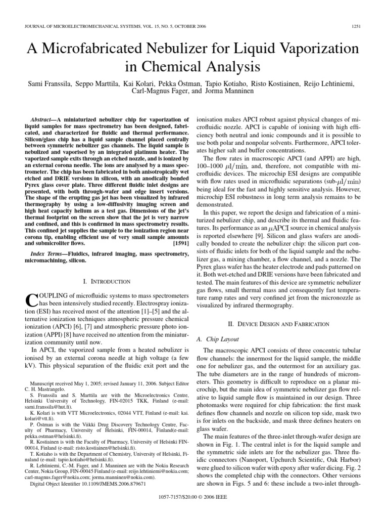 A Microfabricated Nebulizer For Liquid Vaporization in Chemical ...