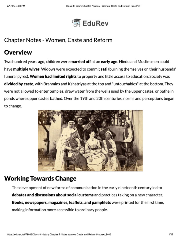 Notes Women Caste and Reform | PDF