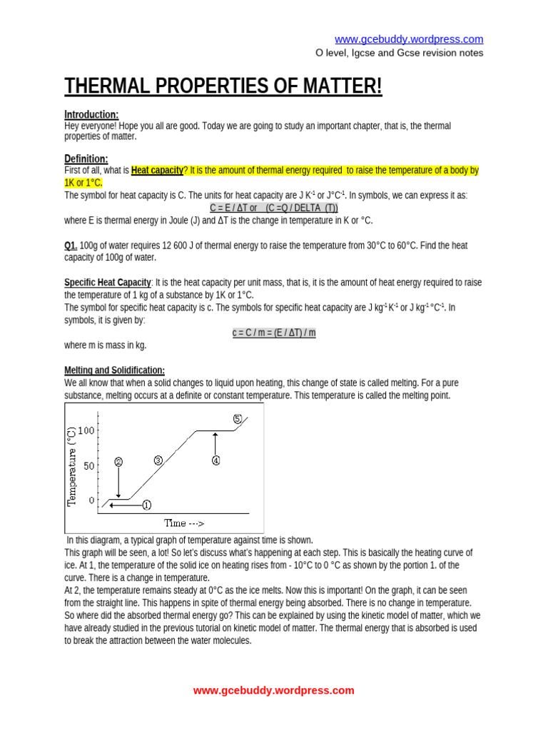 Thermal Properties of Matter | PDF | Latent Heat | Freezing