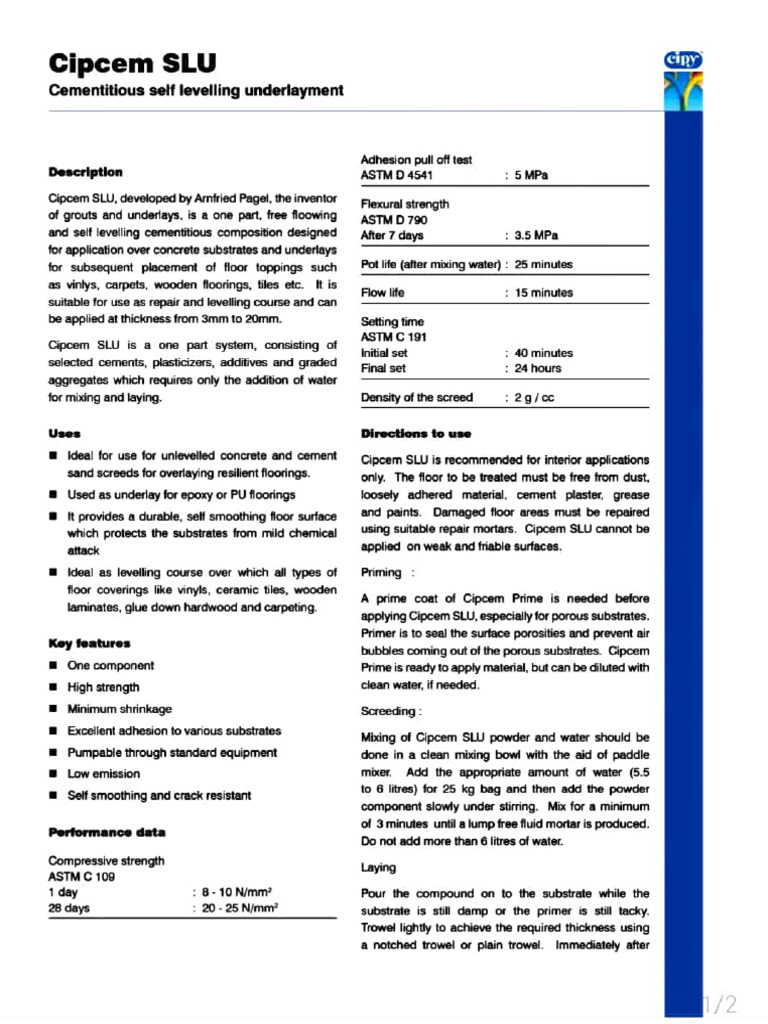 Pidilite Selflevlling TDS | PDF | Flooring | Building Technology