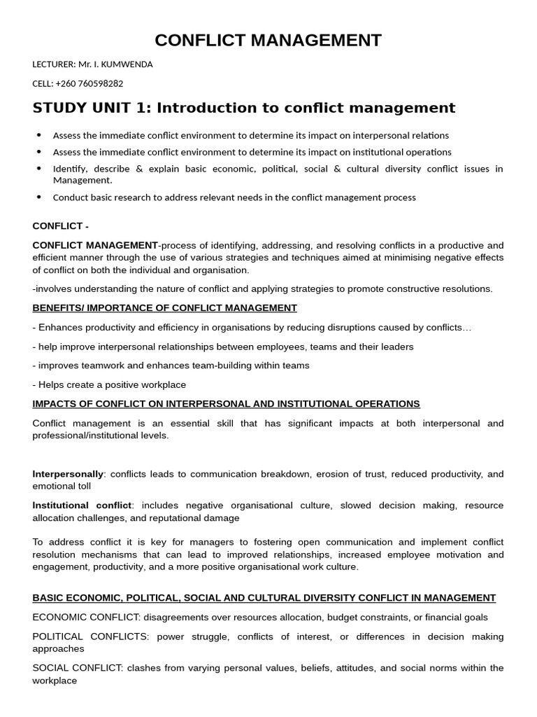 Conflict Management Strategies Overview | PDF | Conflict (Process ...