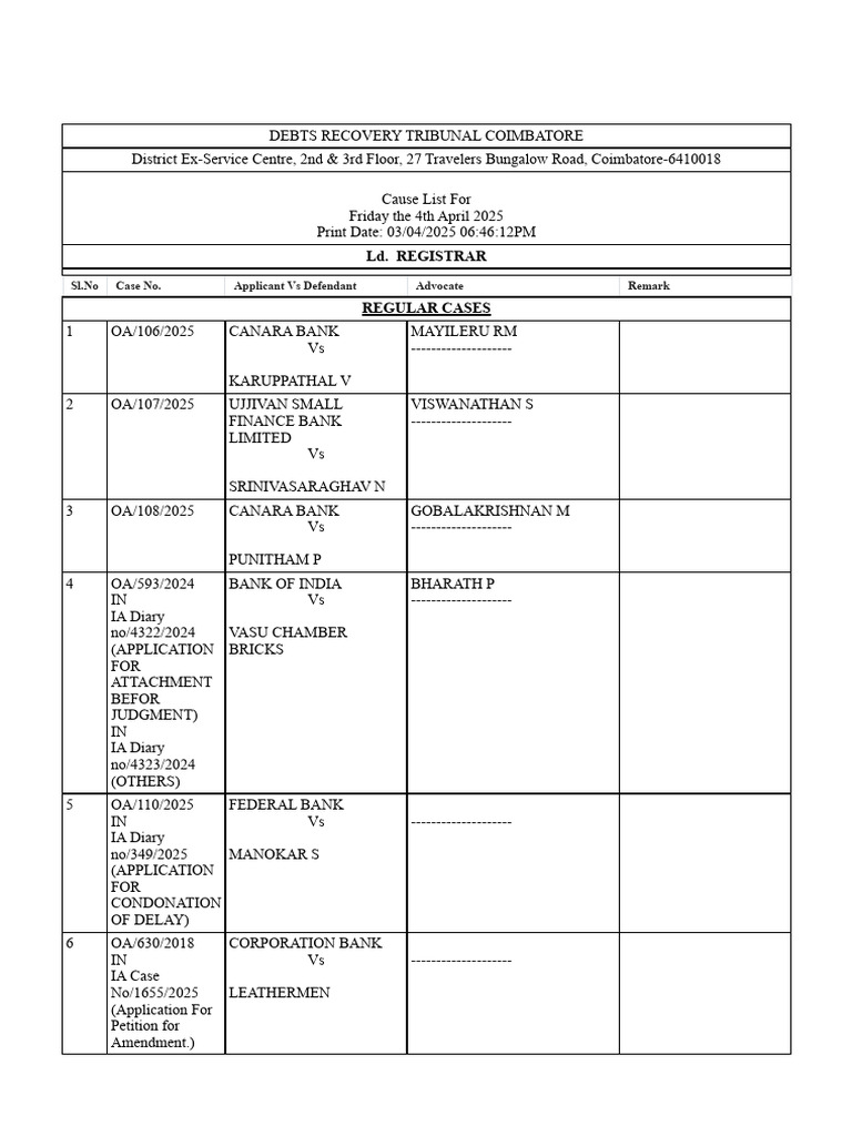 Cis - Drt.gov - in Drtlive Order Hgenerate Causelist Save1.php Filing ...