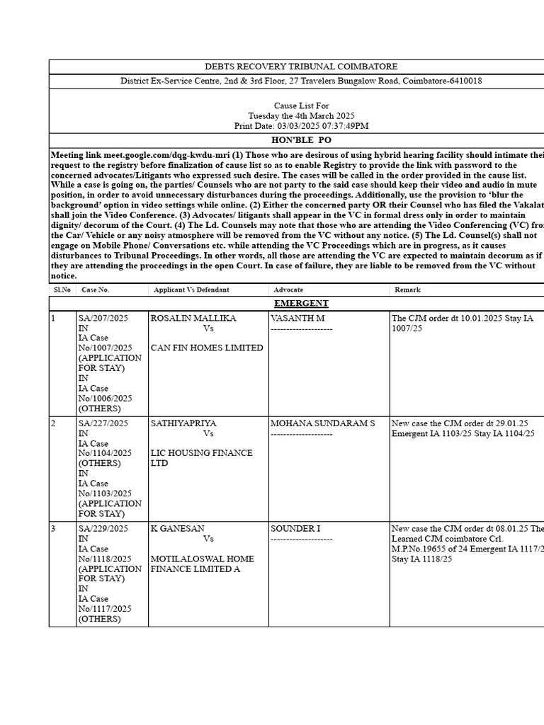 Cis - Drt.gov - in Drtlive Order Hgenerate Causelist Save1.php Filing ...