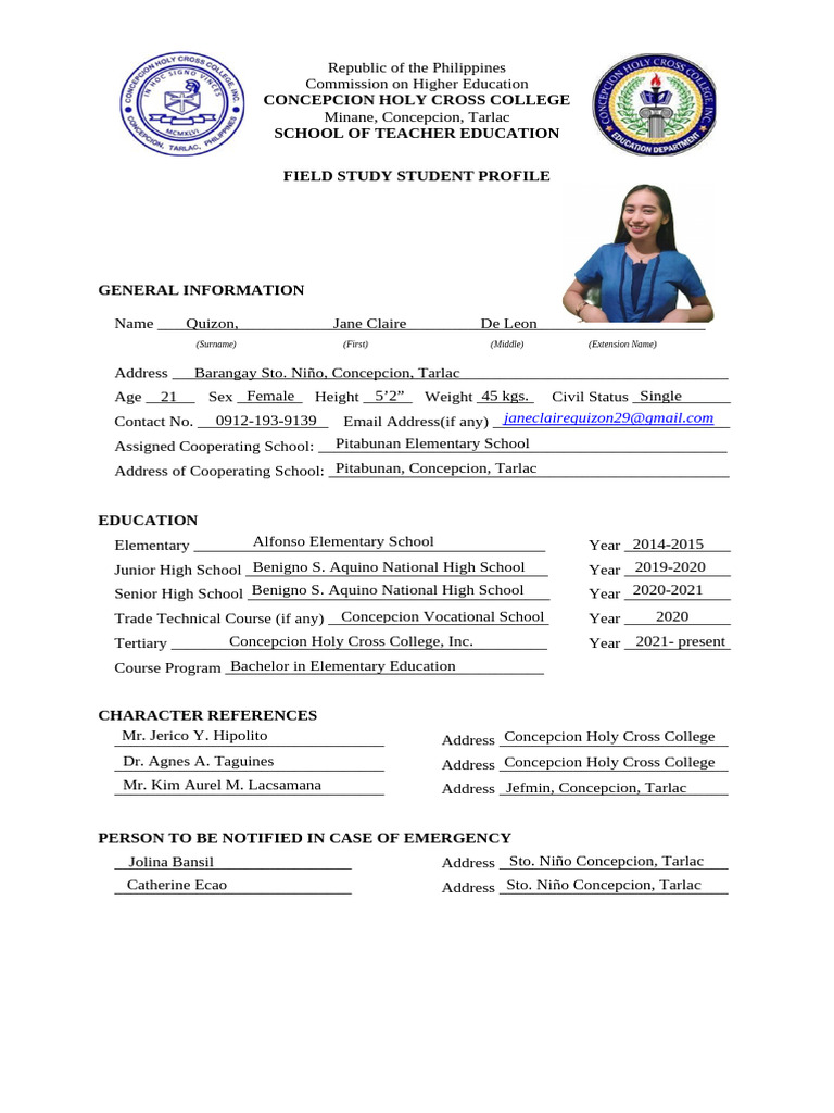 FIELD STUDY STUDENT PROFILE BEEd | PDF | Educational Organizations ...