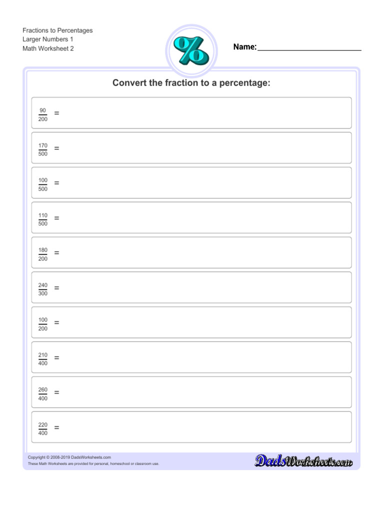 Fractions To Percent Larger Numbers 1 v2 | PDF