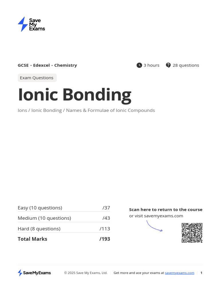 This Better Save My Exams (Ionic Bonding Questions) | PDF | Ion | Salt ...