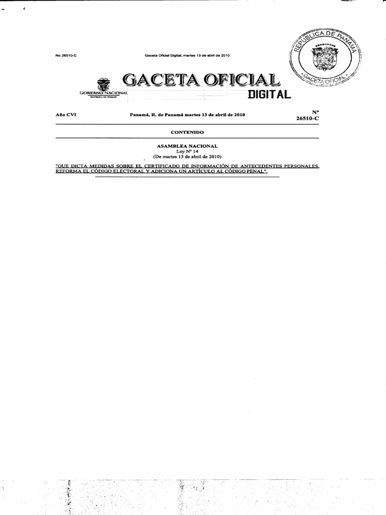 Ley 14 de 2010 | PDF