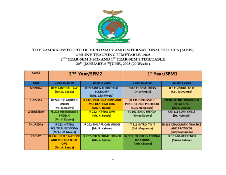 Timetable 2025 | PDF