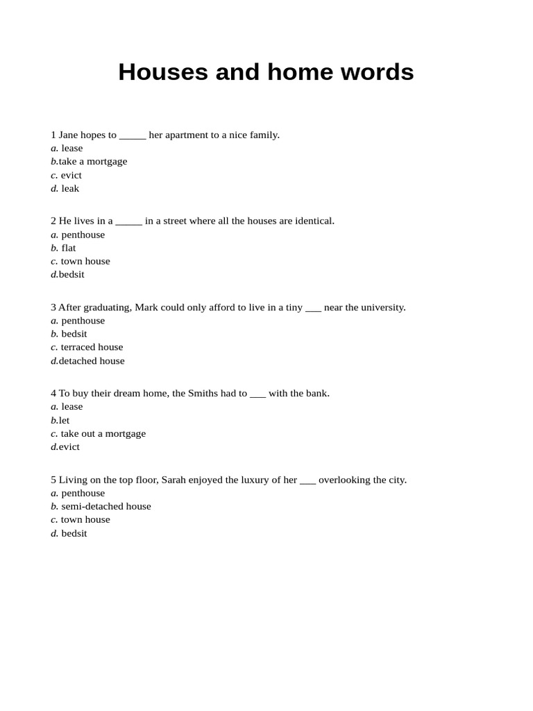 Pet Vocabulary Houses and Homes | PDF