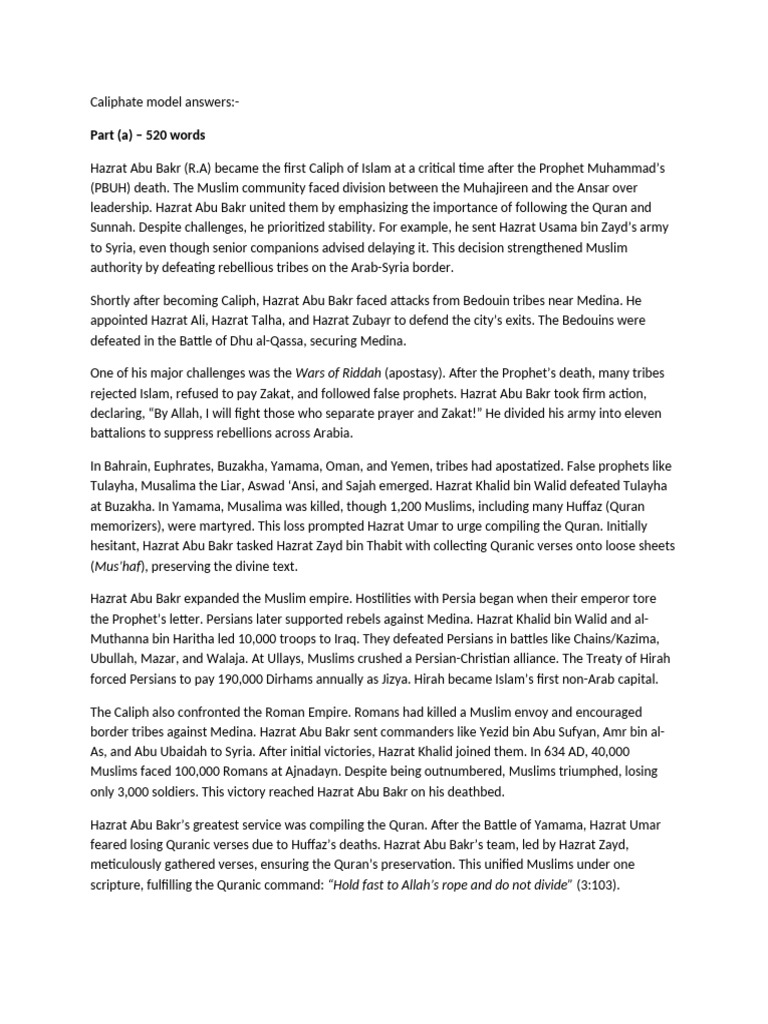 Caliphate model answers | PDF | Abrahamic Religions
