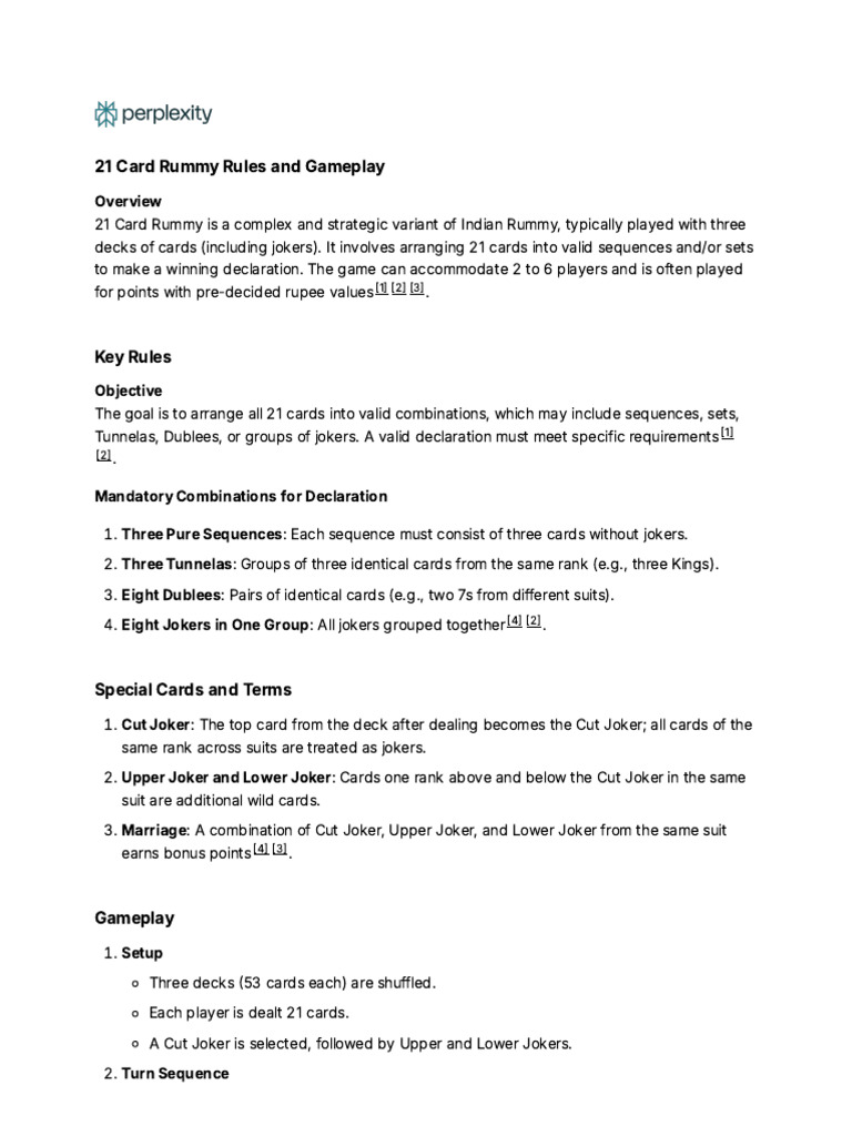 21 Card Rummy Rules and Gameplay | PDF | Rummy | Card Games