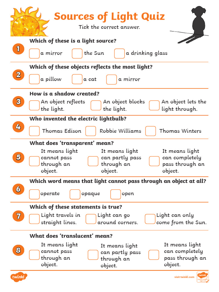 T SC 1675171452 Sources of Light Paper Quiz - Ver - 1 | PDF